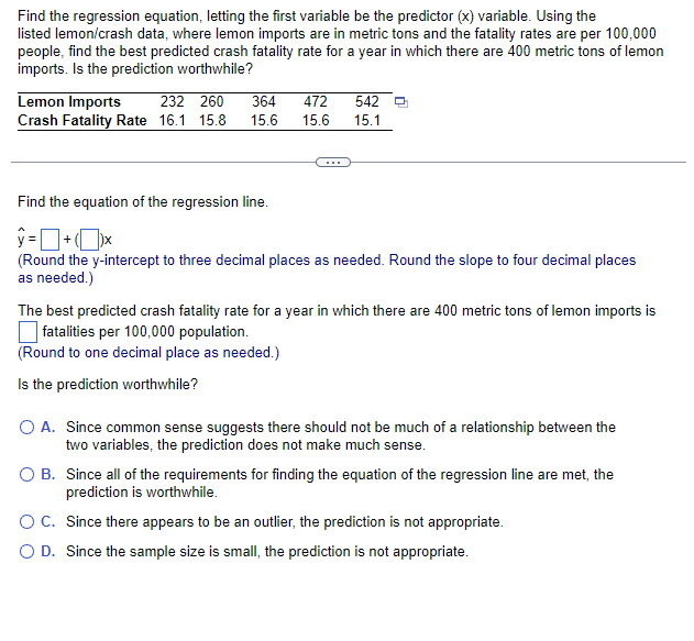 Solved Find the regression equation, letting the first | Chegg.com