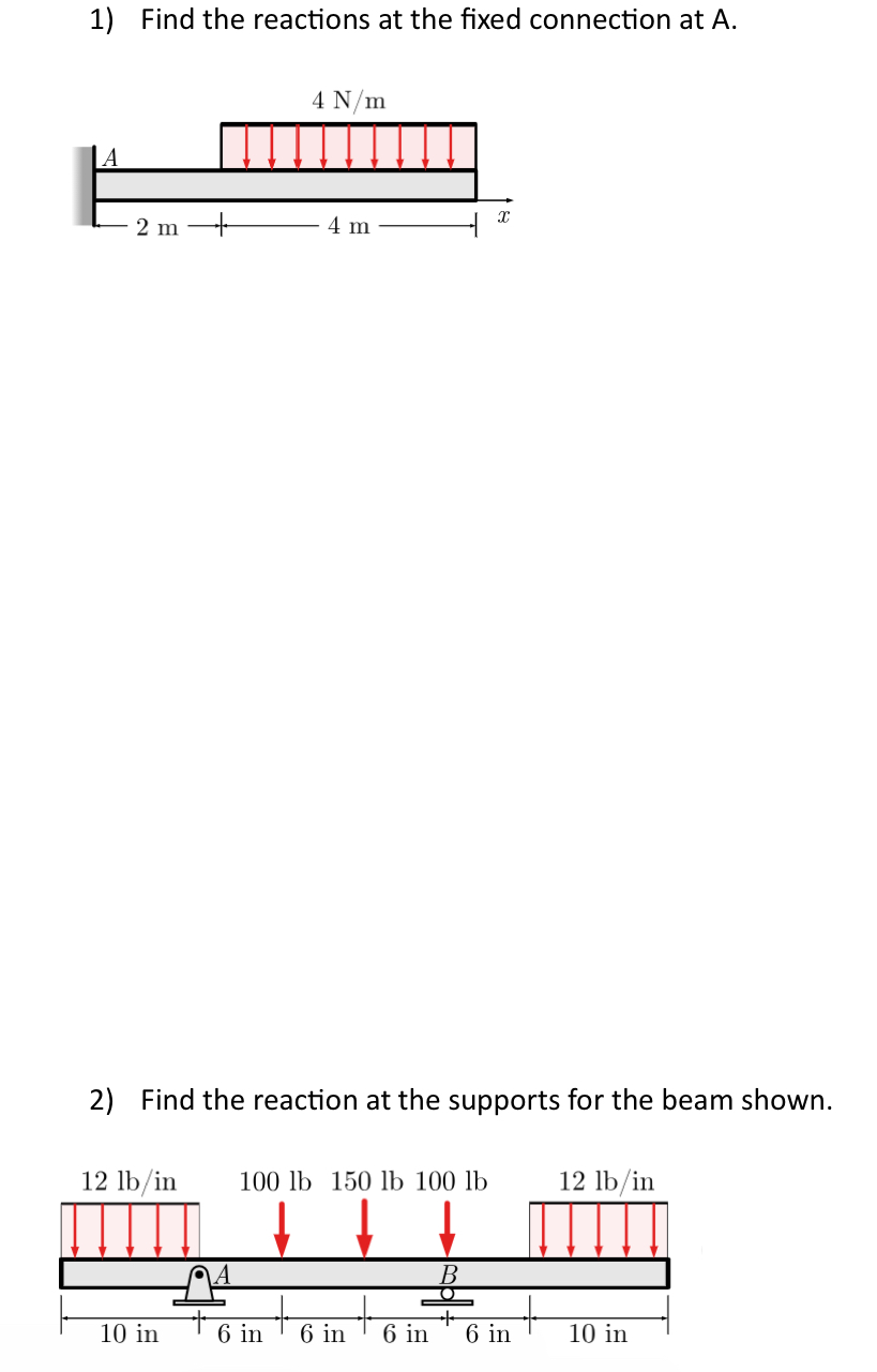 Solved 1) Find the reactions at the fixed connection at A. | Chegg.com