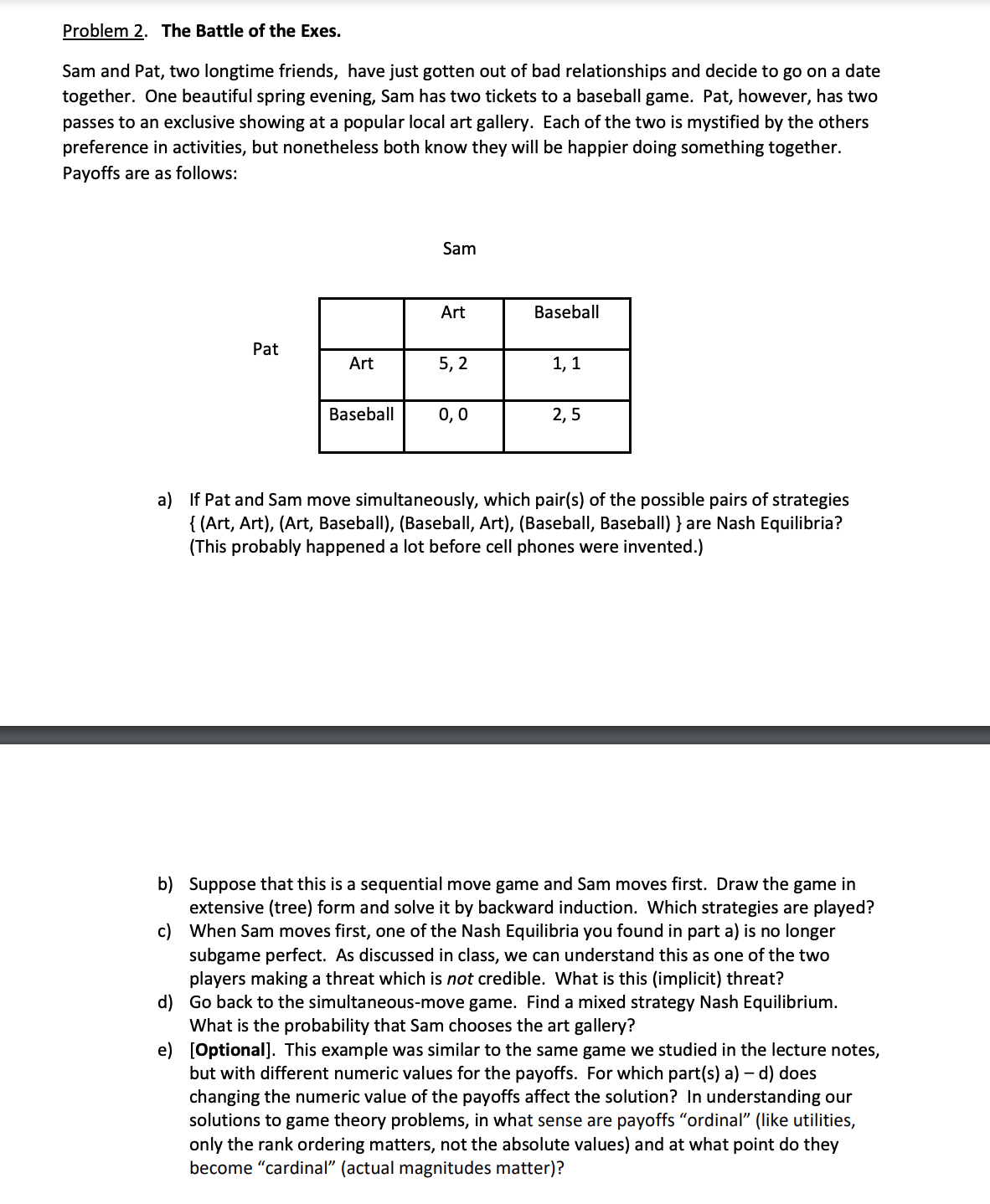 Solved Problem 2. ﻿The Battle of the Exes.Sam and Pat, two | Chegg.com