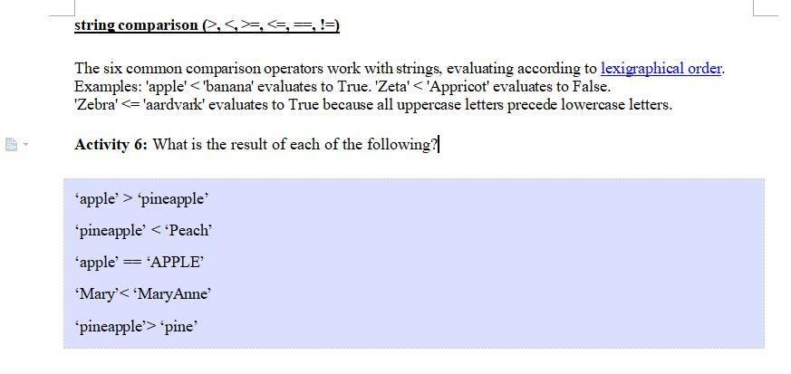 Solved The six common comparison operators work with | Chegg.com