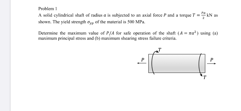 Solved Problem 1 Pa A solid cylindrical shaft of radius a is | Chegg.com