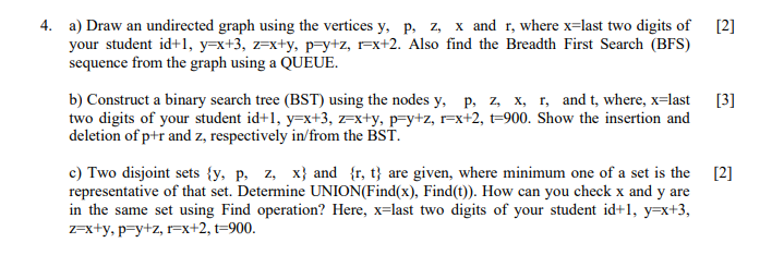 Solved 4. a) Draw an undirected graph using the vertices y, | Chegg.com