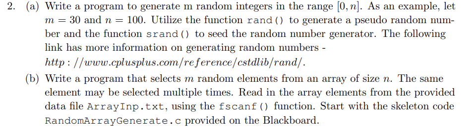Solved 2. (a) Write a program to generate m random integers | Chegg.com