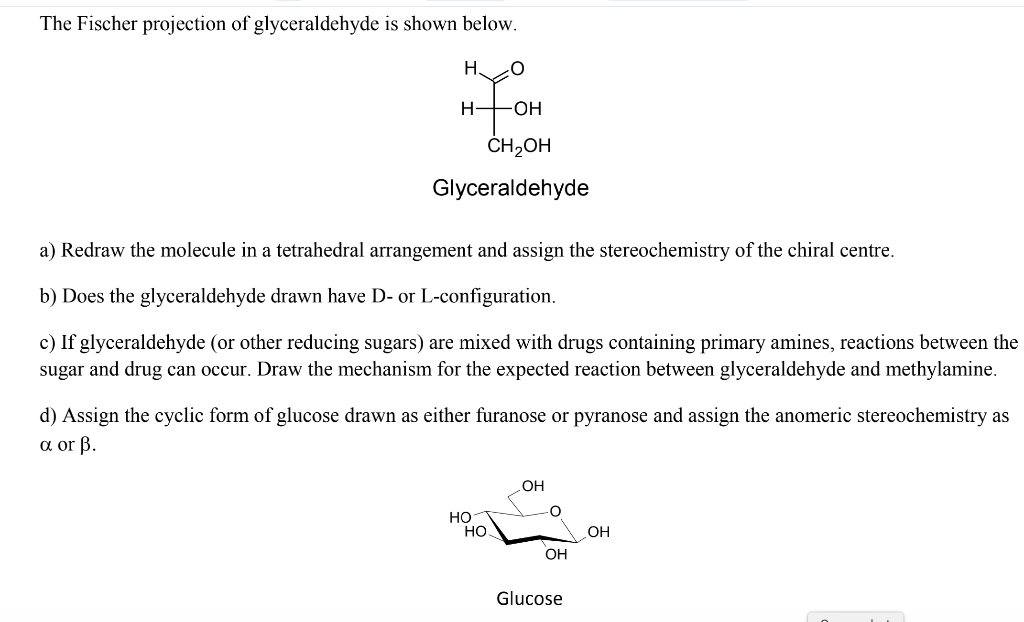 Solved The Fischer projection of glyceraldehyde is shown | Chegg.com