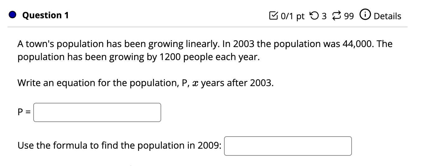 Solved A town's population has been growing linearly. In | Chegg.com