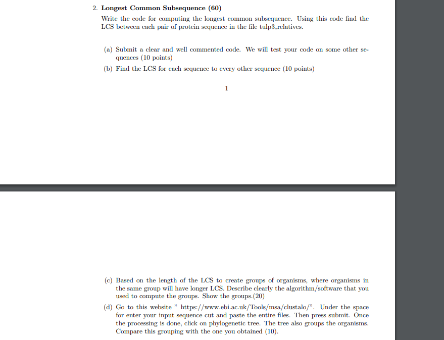 2. Longest Common Subsequence (60) Write the code for | Chegg.com