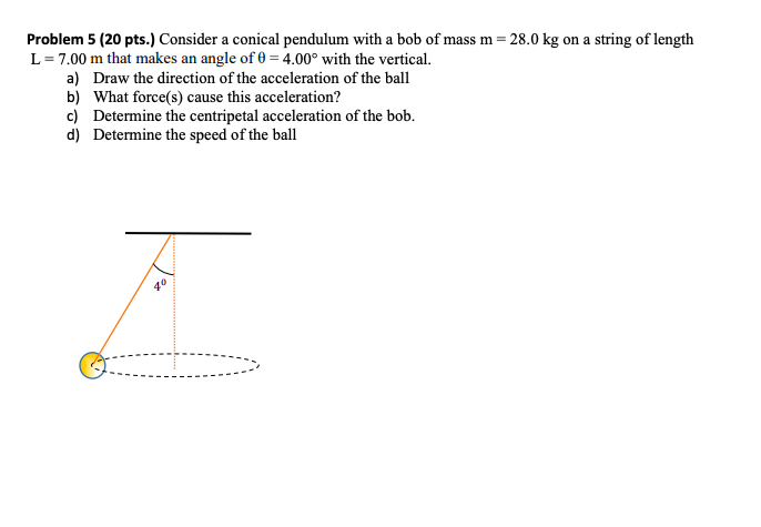 Solved Problem 5 (20 pts.) Consider a conical pendulum with | Chegg.com