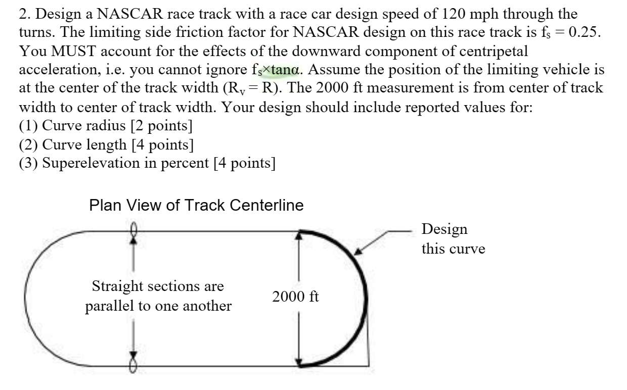 Solved 2. Design a NASCAR race track with a race car design | Chegg.com