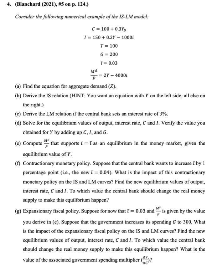 Solved Consider the following numerical example of the IS-LM | Chegg.com