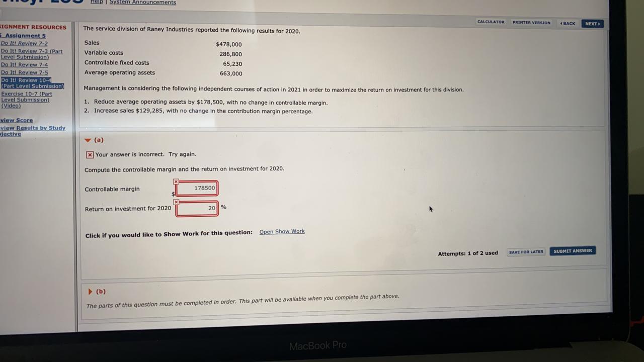 Solved Her I System Announcements CALCULATOR PRINTER VERSION | Chegg.com