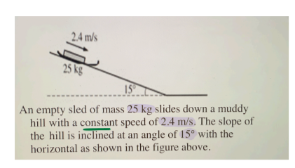 Solved 2.4 m/s 25 kg 150 An empty sled of mass 25 kg slides | Chegg.com