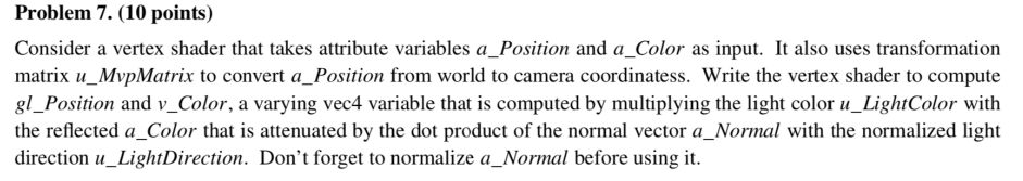 Solved Problem 7. (10 points) Consider a vertex shader that | Chegg.com