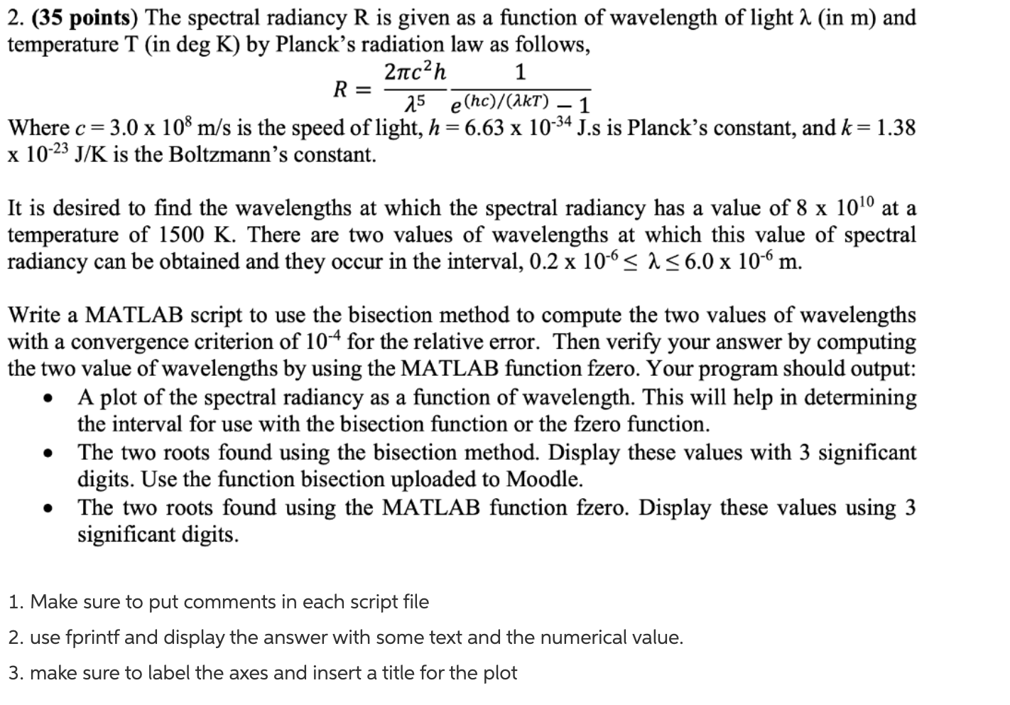 Solved 2. (35 points) The spectral radiancy R is given as a | Chegg.com