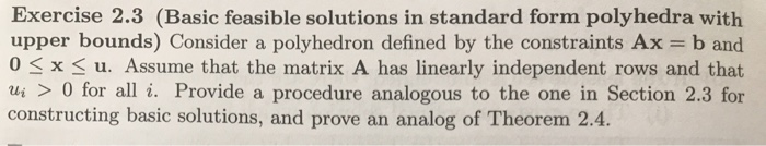 Solved Exercise 2.3 (Basic feasible solutions in standard | Chegg.com