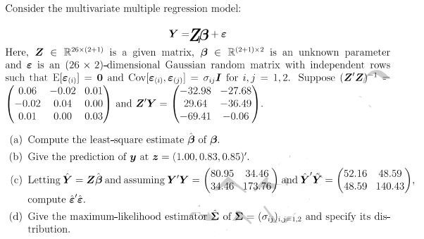 Consider the multivariate multiple regression model: | Chegg.com