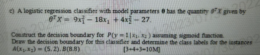 Solved points A(2,−1),B(3,4). A binary classification model | Chegg.com
