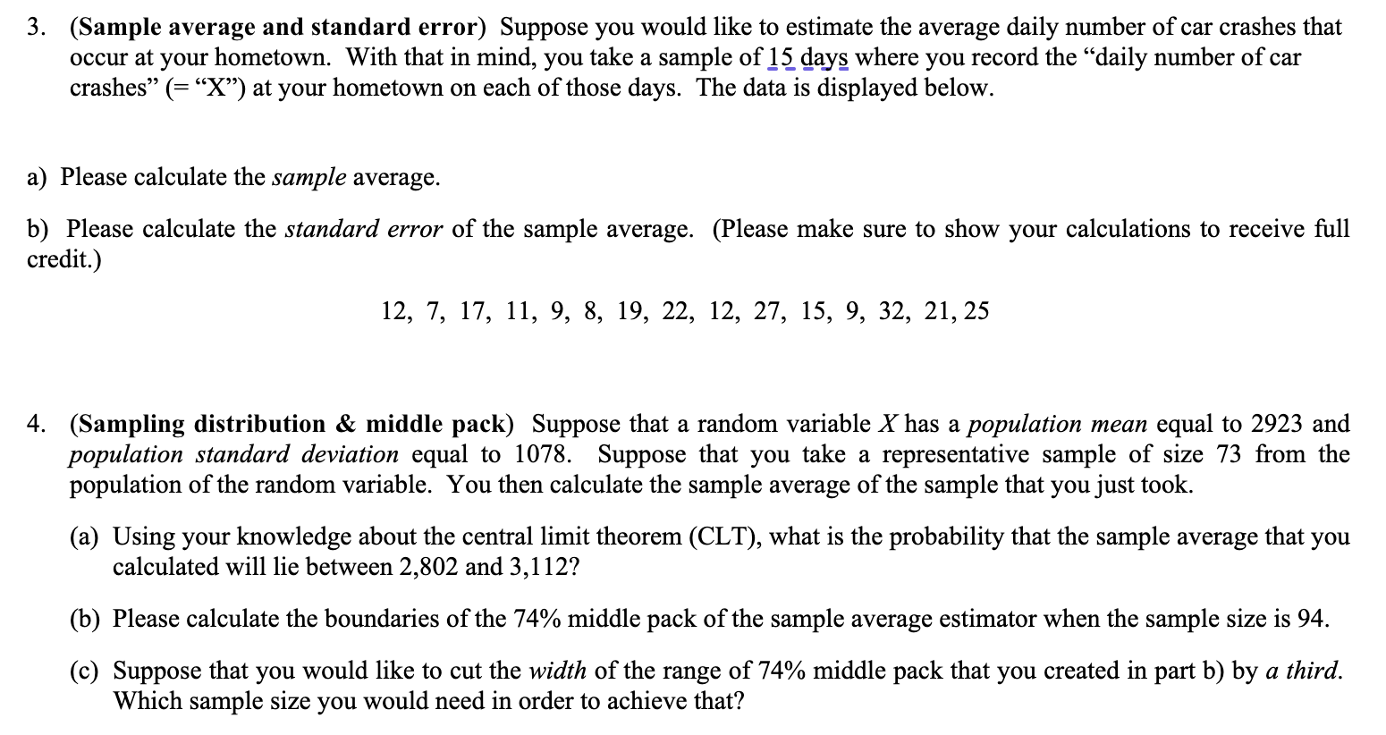 Solved 3. (Sample average and standard error) Suppose you | Chegg.com
