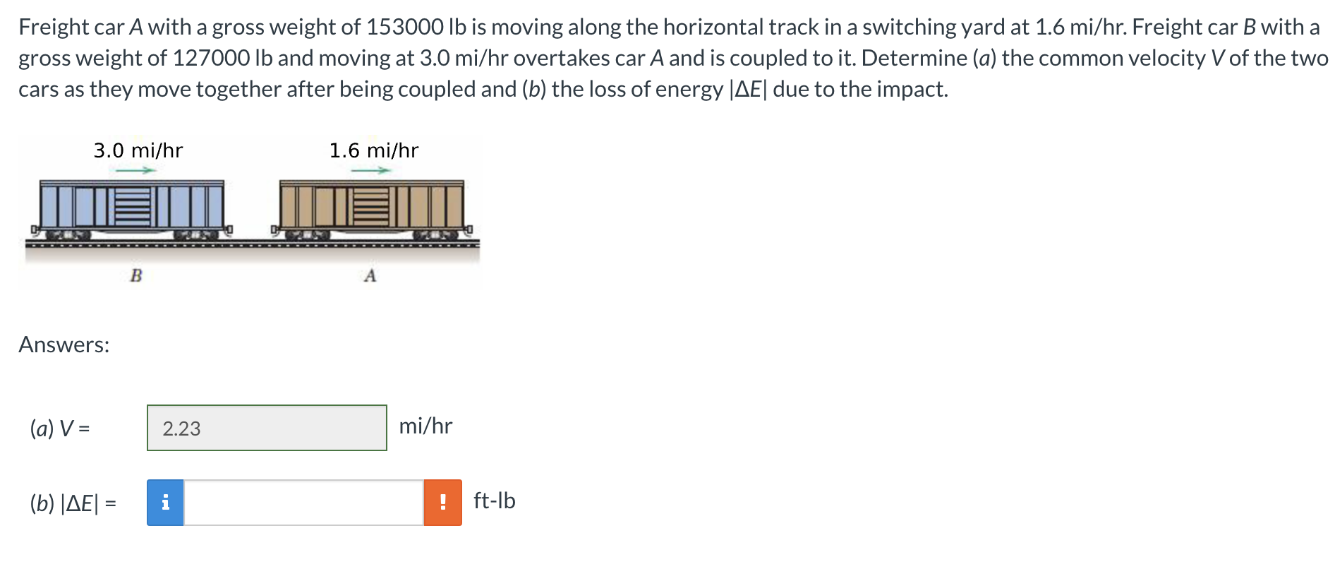 Solved Freight car A with a gross weight of 153000lb is | Chegg.com