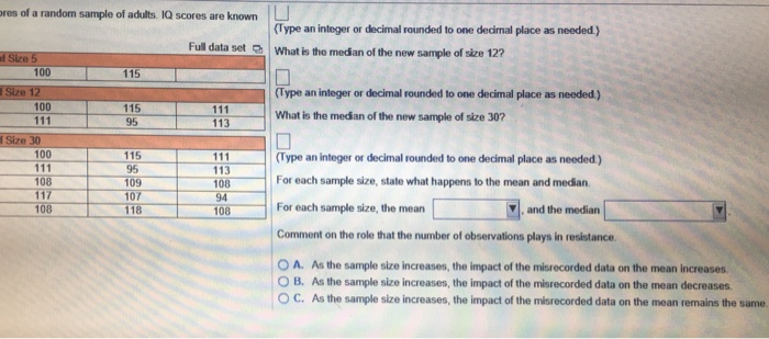 Solved Each of the following three data sets represents the | Chegg.com