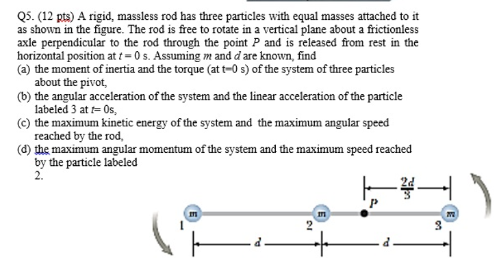 Solved Q5. (12 ﻿pts) ﻿A rigid, massless rod has three | Chegg.com