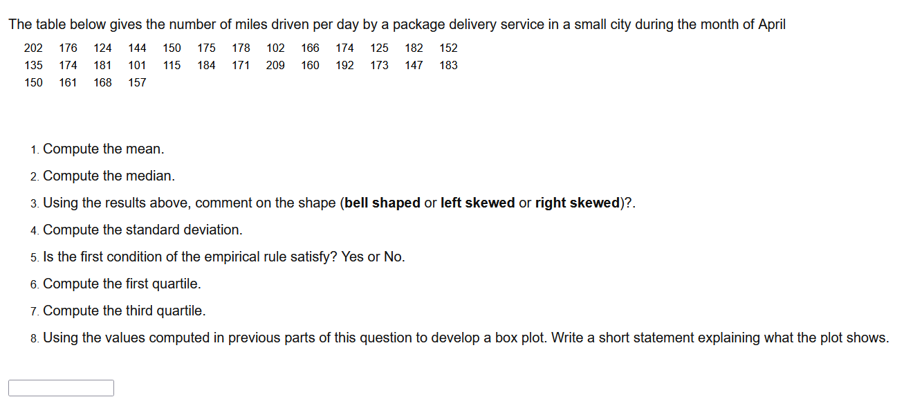 Solved 1. Compute the mean. 2. Compute the median. 3. Using | Chegg.com