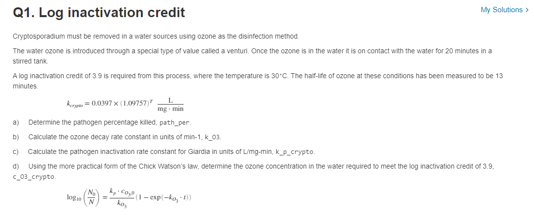 Q1. Log inactivation credit My Solutions > | Chegg.com