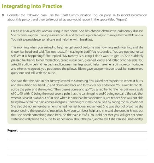 Solved Integrating into Practice 9. Consider the following | Chegg.com
