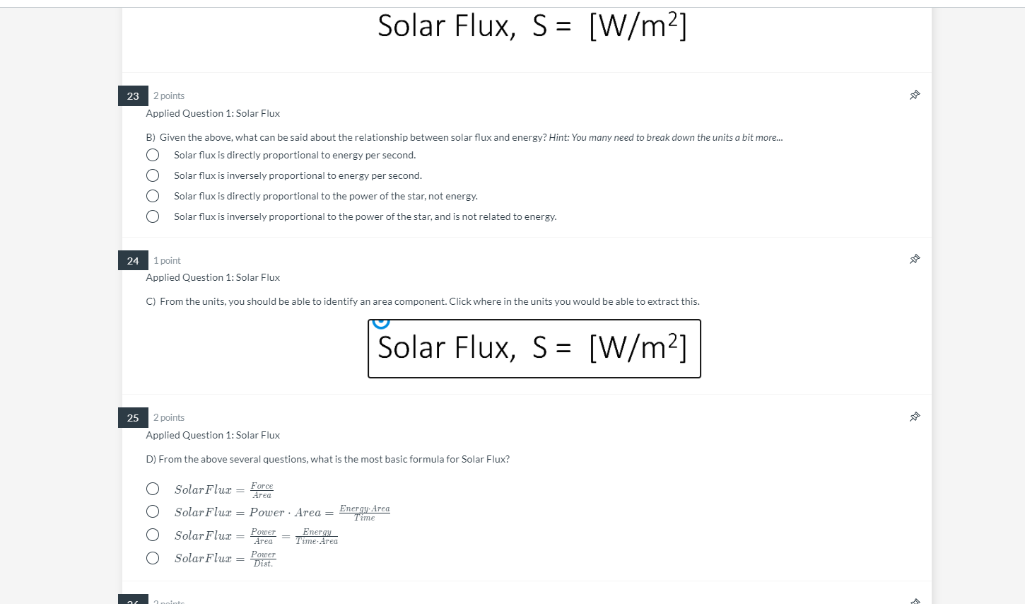 Solved Solar Flux, S = [W/m²] 23 2 points Applied Question | Chegg.com