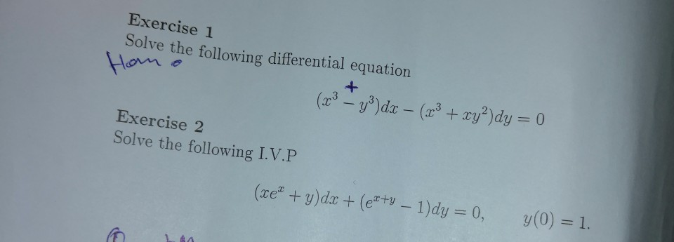 Solved Hom o Lxercise 1 Solve the following differential | Chegg.com Solved Hom o Lxercise 1 Solve the following differential | Chegg.com