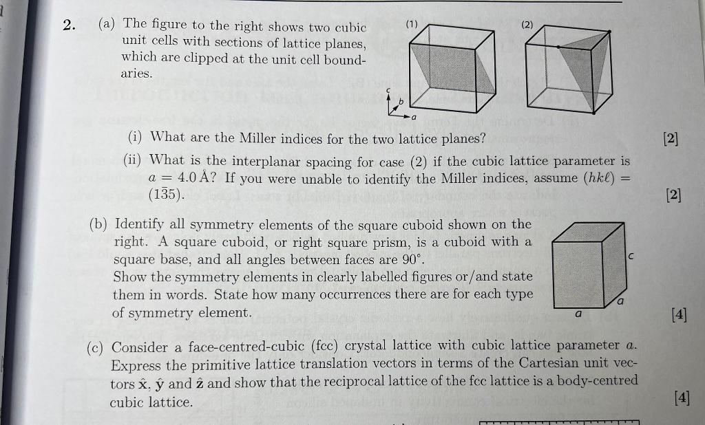 Solved (a) The figure to the right shows two cubic unit | Chegg.com