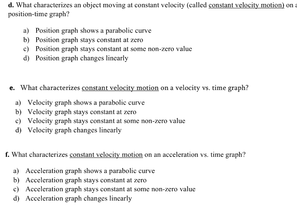 Solved d. What characterizes an object moving at constant | Chegg.com