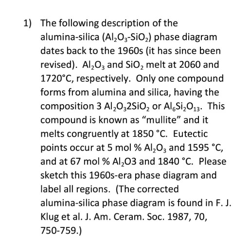 Solved 1) The following description of the alumina-silica | Chegg.com