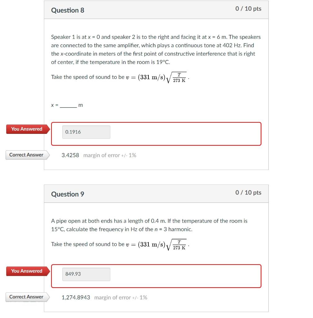 Solved Question 8 0 / 10 pts Speaker 1 is at x = 0 and | Chegg.com