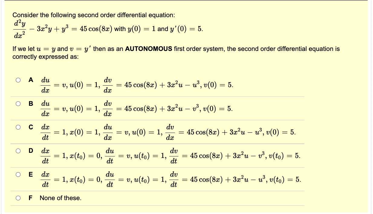 Solved Consider The Following Second Order Differential