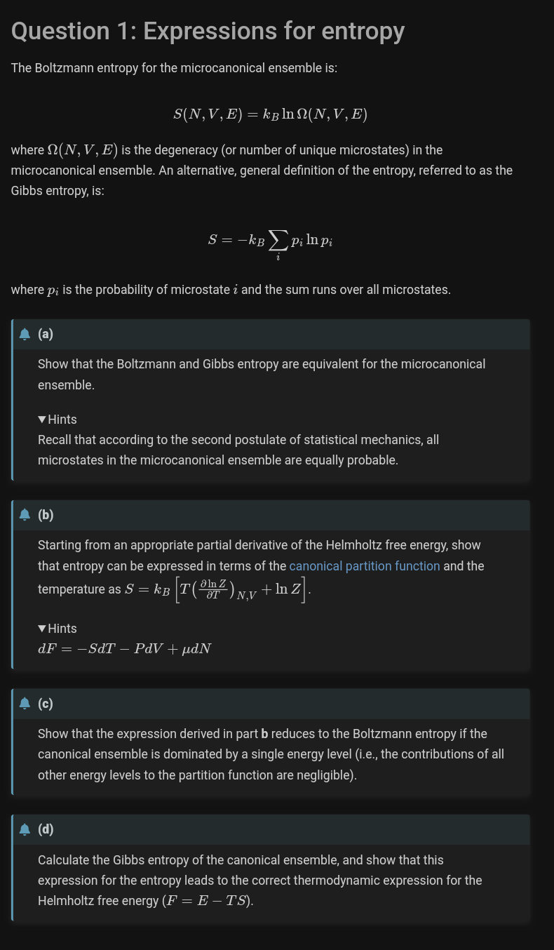 Question 1: Expressions for entropy The Boltzmann | Chegg.com