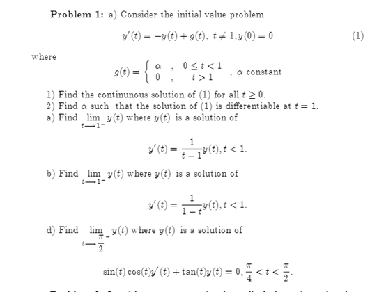 Solved Problem 1: a) Consider the initial value problem | Chegg.com