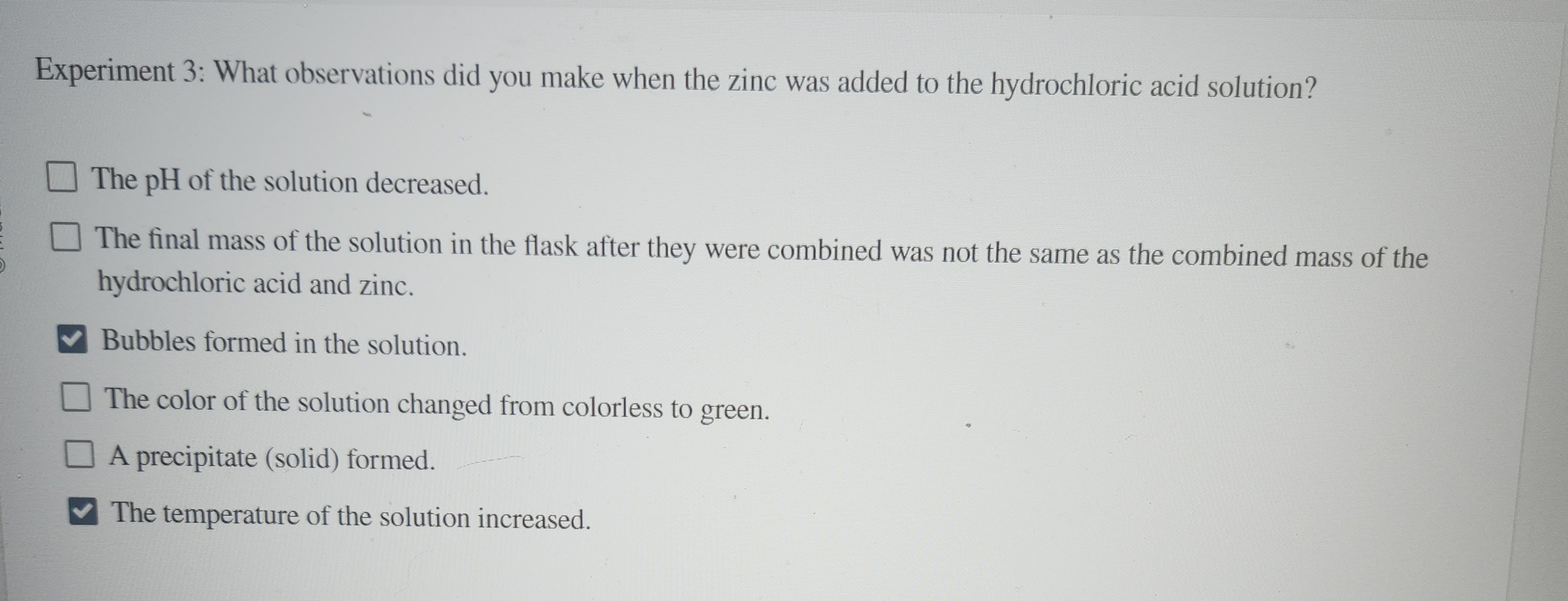 Solved experiment 3: What observation did you make when the | Chegg.com