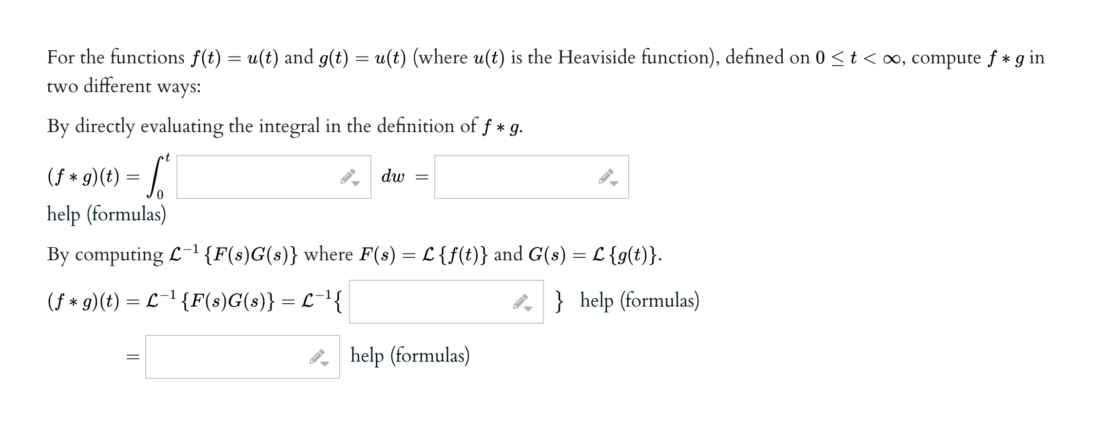 Solved For the functions f(t)=u(t) and g(t)=u(t) (where u(t) | Chegg.com