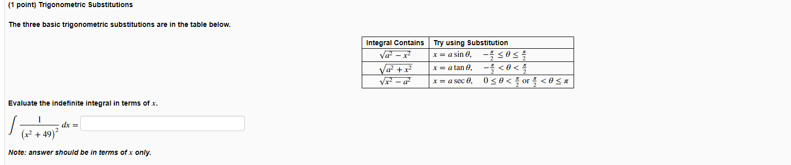 Solved 1 Point Trigonometric Substitutions The Three Basic