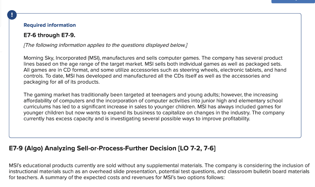Required information E7-6 through E7-9. [The | Chegg.com