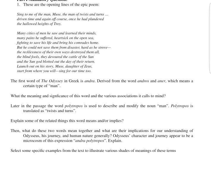Solved 1. These are the opening lines of the epic poem: Sing | Chegg.com