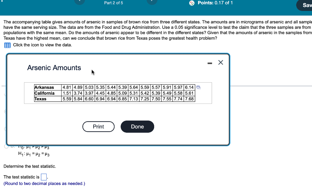 Solved The accompanying table gives amounts of arsenic in | Chegg.com