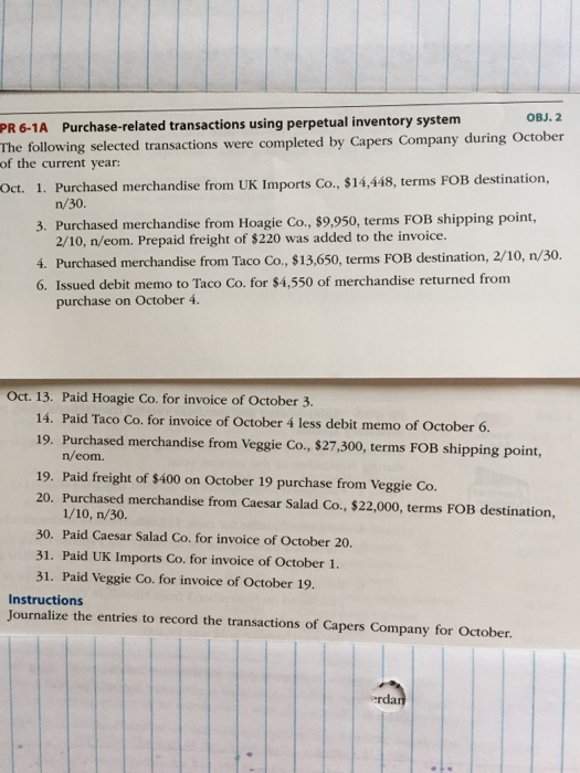Solved eries A OBJ. 2 PR6-1A Purchase-related transactions | Chegg.com
