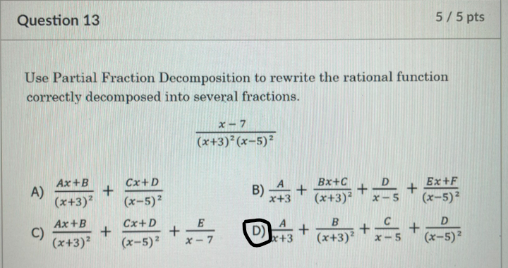 Solved Use Partial Fraction Decomposition to rewrite the | Chegg.com