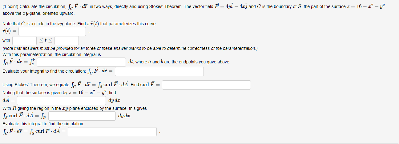 Solved (1 point) Calculate the circulation, SC F. dr, in two | Chegg.com