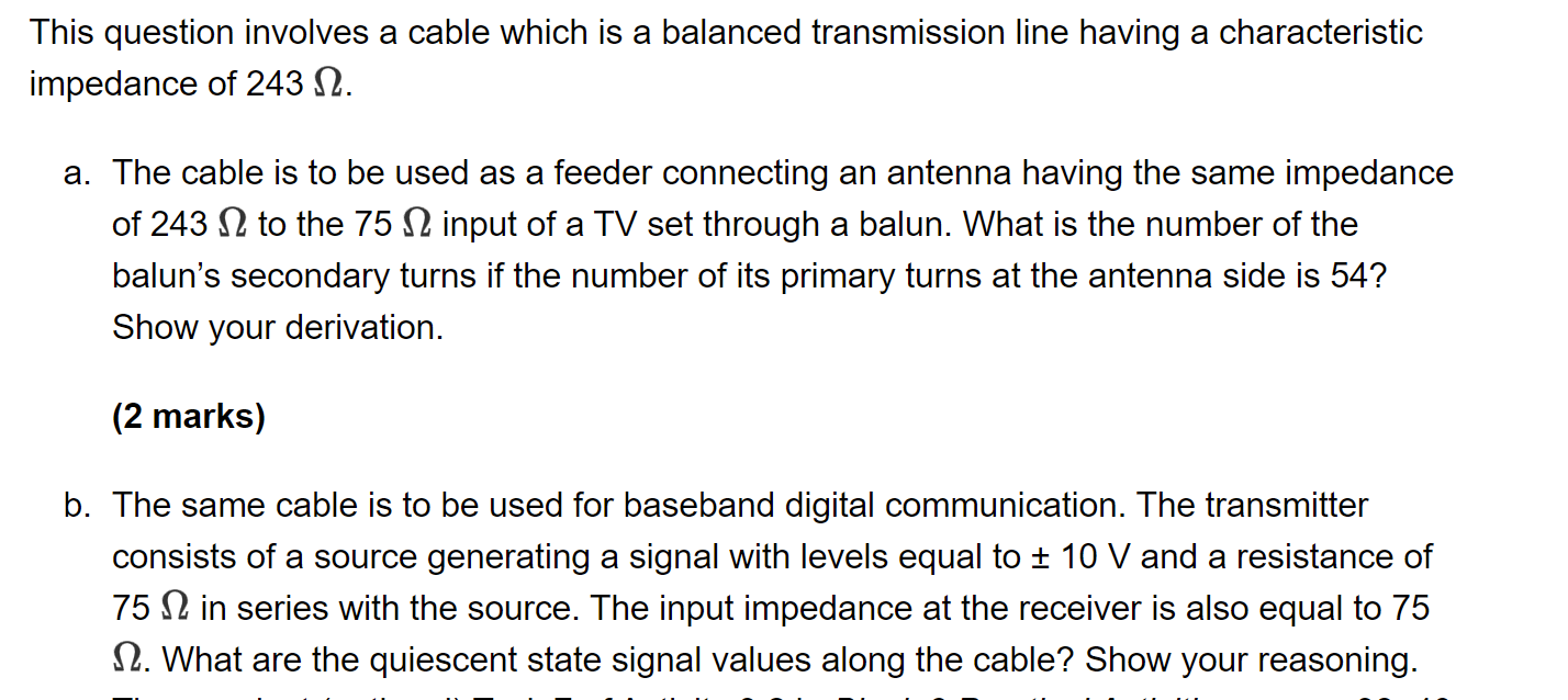 This question involves a cable which is a balanced | Chegg.com