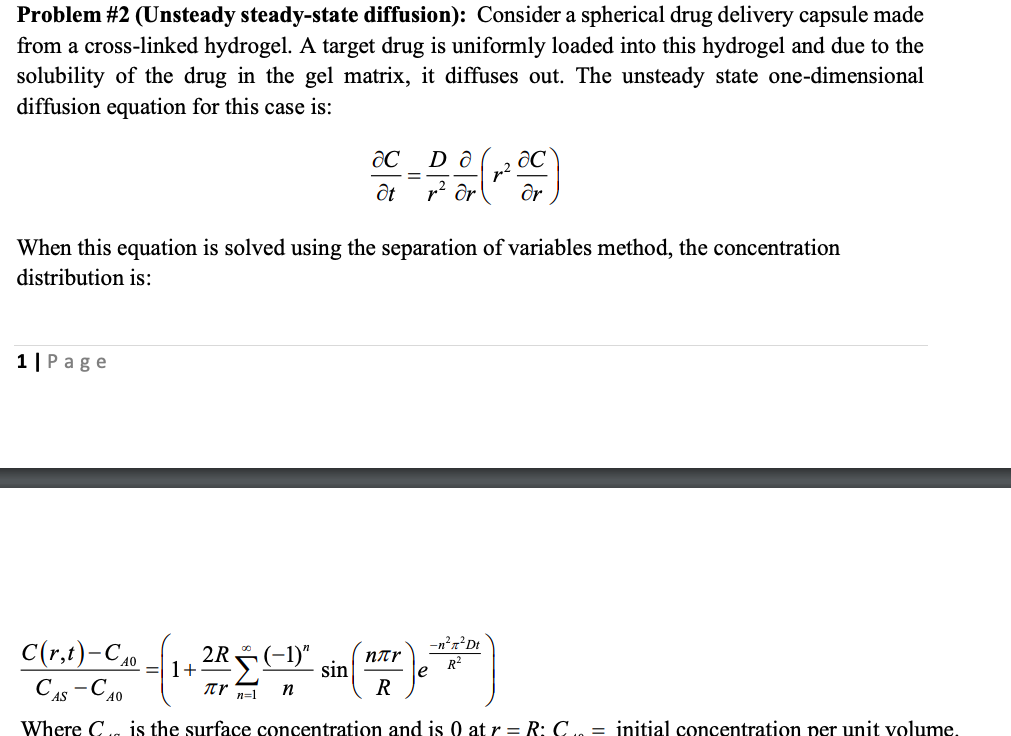 Solved Problem #2 (Unsteady steady-state diffusion): | Chegg.com