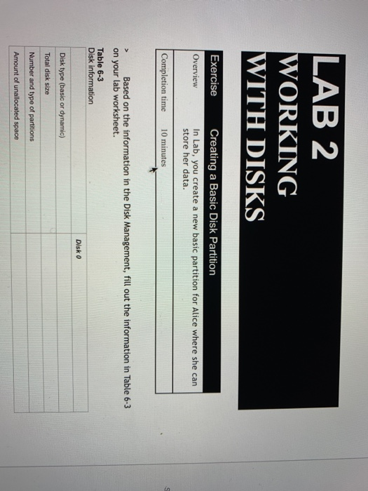 Solved LAB 2 WORKING WITH DISKS Exercise Creating a Basic | Chegg.com