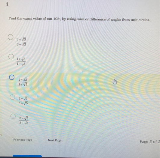 Solved 1 Find the exact value of tan 105', by using sum or | Chegg.com