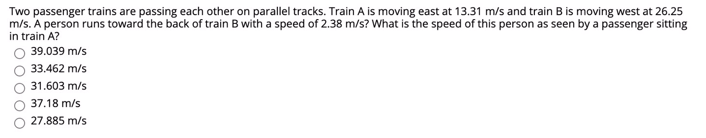 Solved Two passenger trains are passing each other on | Chegg.com